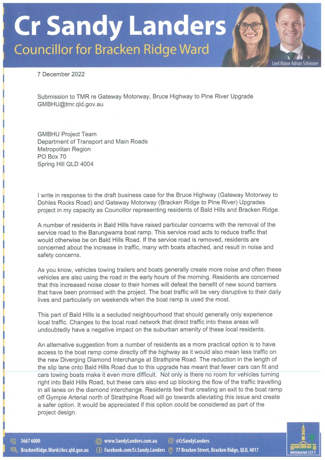 My submission letter regarding the GMBHU project - Councillor Sandy Landers