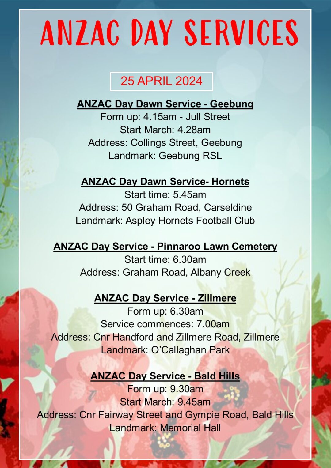 ANZAC Day Services 2024 - Councillor Sandy Landers